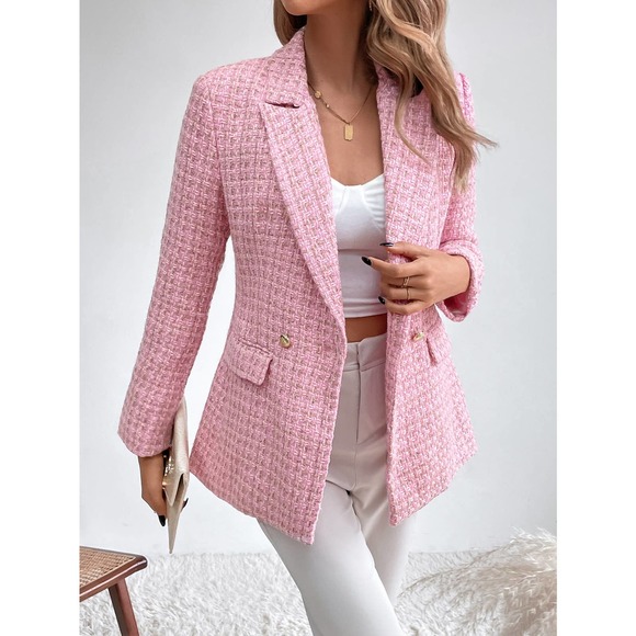 WILA | Jackets & Coats | Business Casual Workwear Lapel Collar Double Button Blazer Tweed Barbie ...